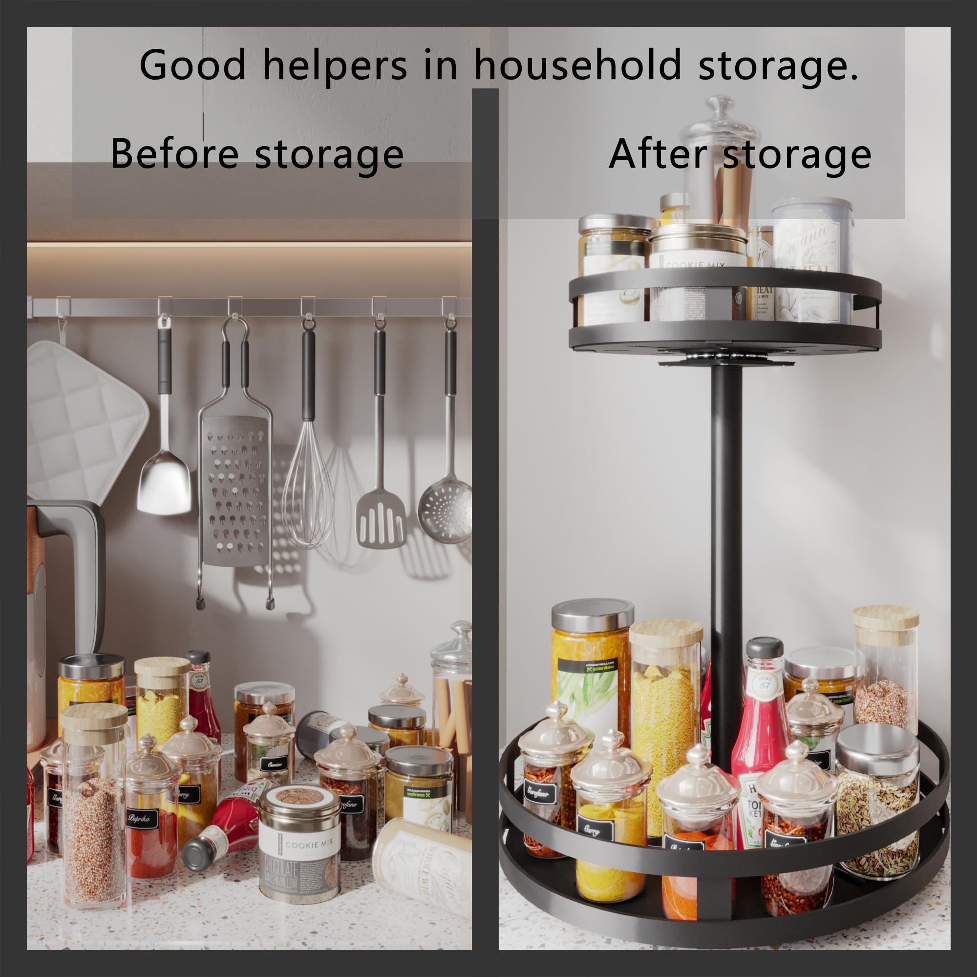 Balabuki Two Tier Lazy Susan Organizer, Removable 360 ° Totating Spice Rack for Tables, Cabinets, and Pantry