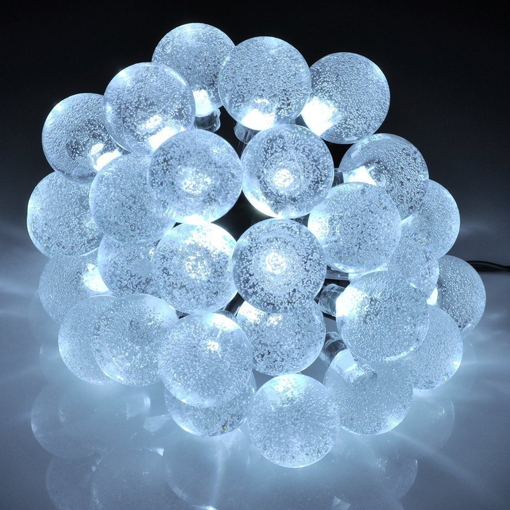 easyDecor Globe Solar String Lights 30 LED 21ft 8 Mode Bubble Crystal Ball Christmas Fairy String Lights for Outdoor Xmas Landscape Garden Patio Home Holiday Path Lawn Party Decoration (White)