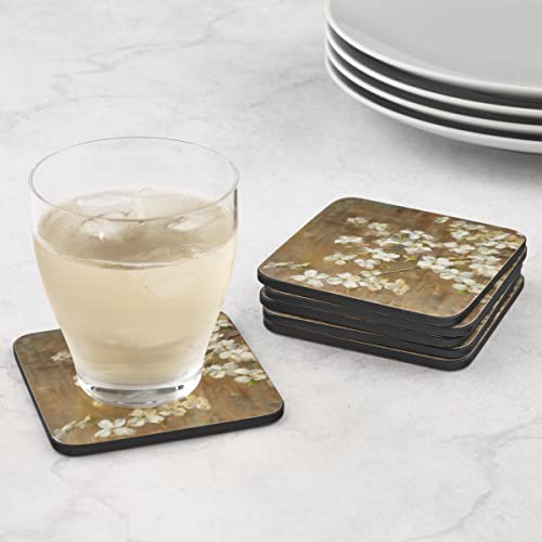 Pimpernel Dogwood in Spring Collection Coasters | Set of 6 | Cork Backed Board | Heat and Stain Resistant | Drinks Coaster for Tabletop Protection | Measures 4” x 4”