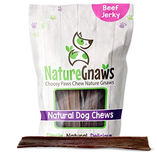 Nature Gnaws Beef Jerky Chews for Large Dogs - Premium Natural Beef Gullet Sticks - Simple Single Ingredient Tasty Dog Chew Treats - Rawhide Free - 9-10 Inch