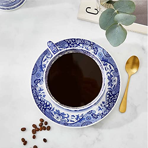 Blue Italian Teacups and Saucers | 7 Oz Cups for Coffee, Tea, and Hot Cocoa | Fine Earthenware | Microwave and Dishwasher Safe | Made in England
