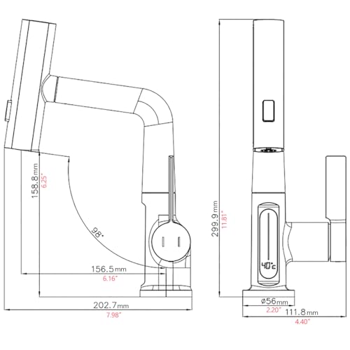 BARROCK Waterfall Bathroom Faucets with Pull Down Sprayer, Modern Pull Out Bathroom Sink Faucet with Digital Temperature Display, Height Adjustable Basin Mixer Tap No Battery Needed, Gun Grey