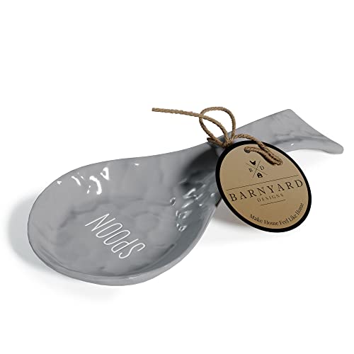 Barnyard Designs Ceramic Spoon Rest for Kitchen Counter or Stove Top, Decorative Cooking Utensil or Spatula Holder, Farmhouse Kitchen Decor, Grey, 9.25" x 4"