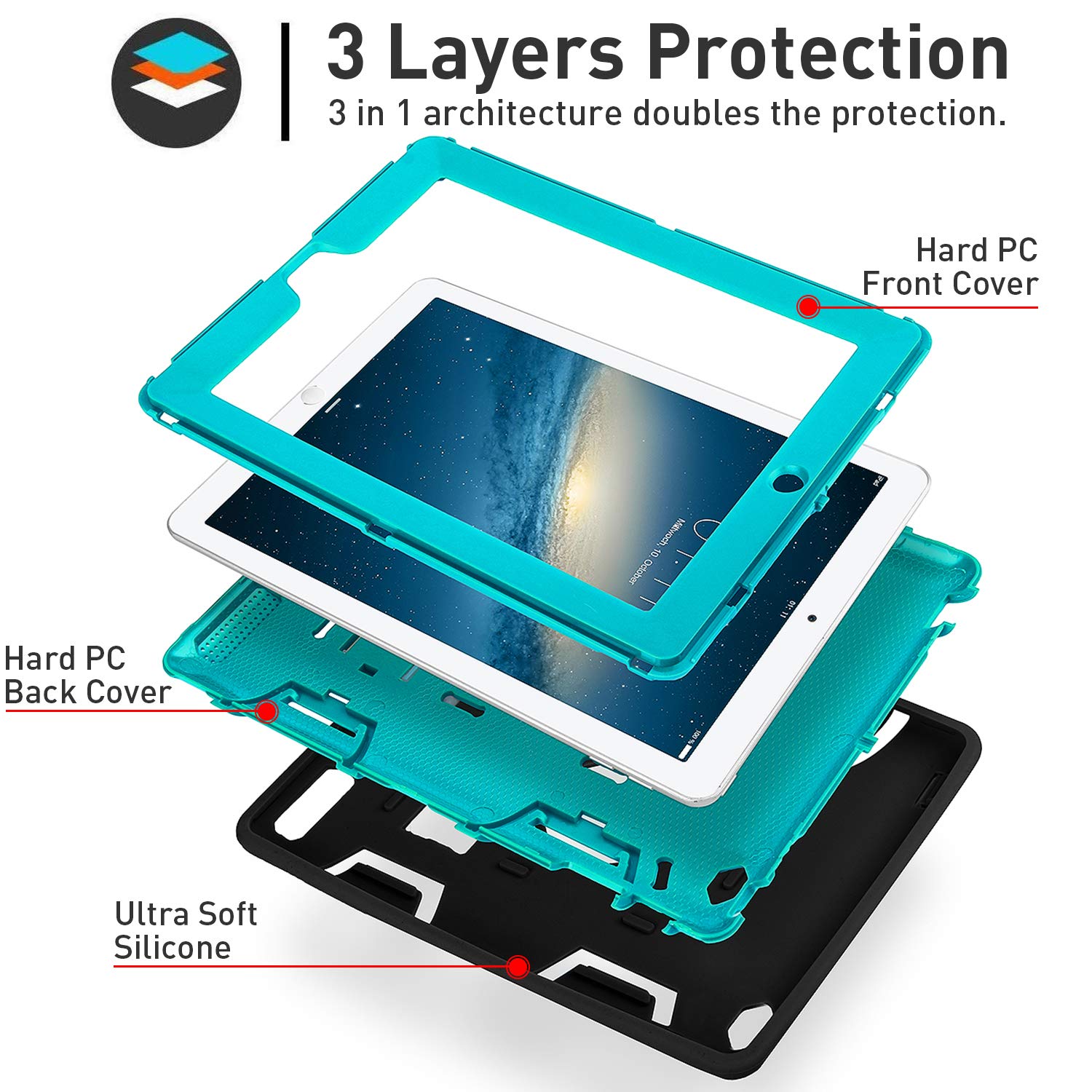 iPad Pro 12.9" Case,AICase Heavy Duty Hybrid Shockproof Hard Case Cover Rubber Stand for 2017(A1670/A1671) Apple iPad Pro 12.9 inch (Black/Mint Blue)