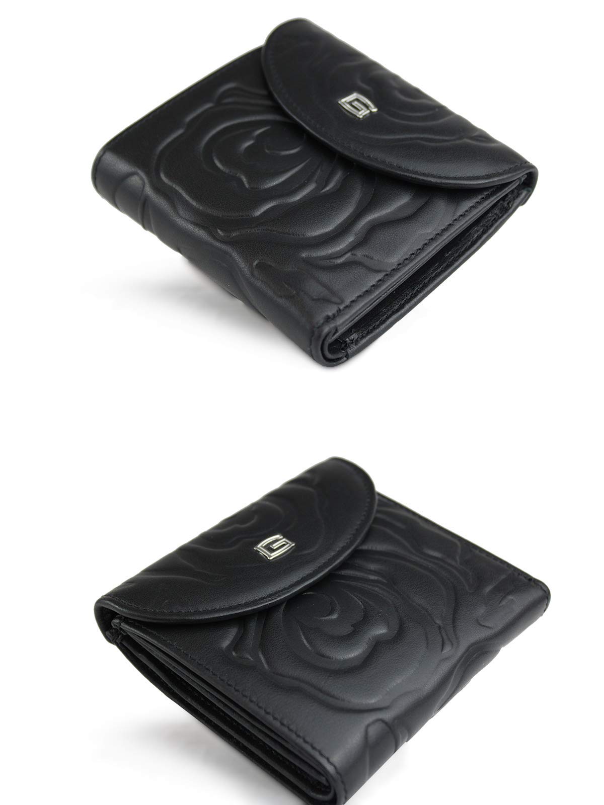 GIUDI Women`s Wallet Small Floral Print Leather Black