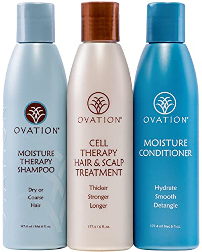 Ovation Hair Moisture Cell Therapy 6 oz System - Moisture Shampoo and Conditioner, Cell Therapy Hair & Scalp Treatment - Hair Treatment Set to Moisturize Thick, Dry Hair