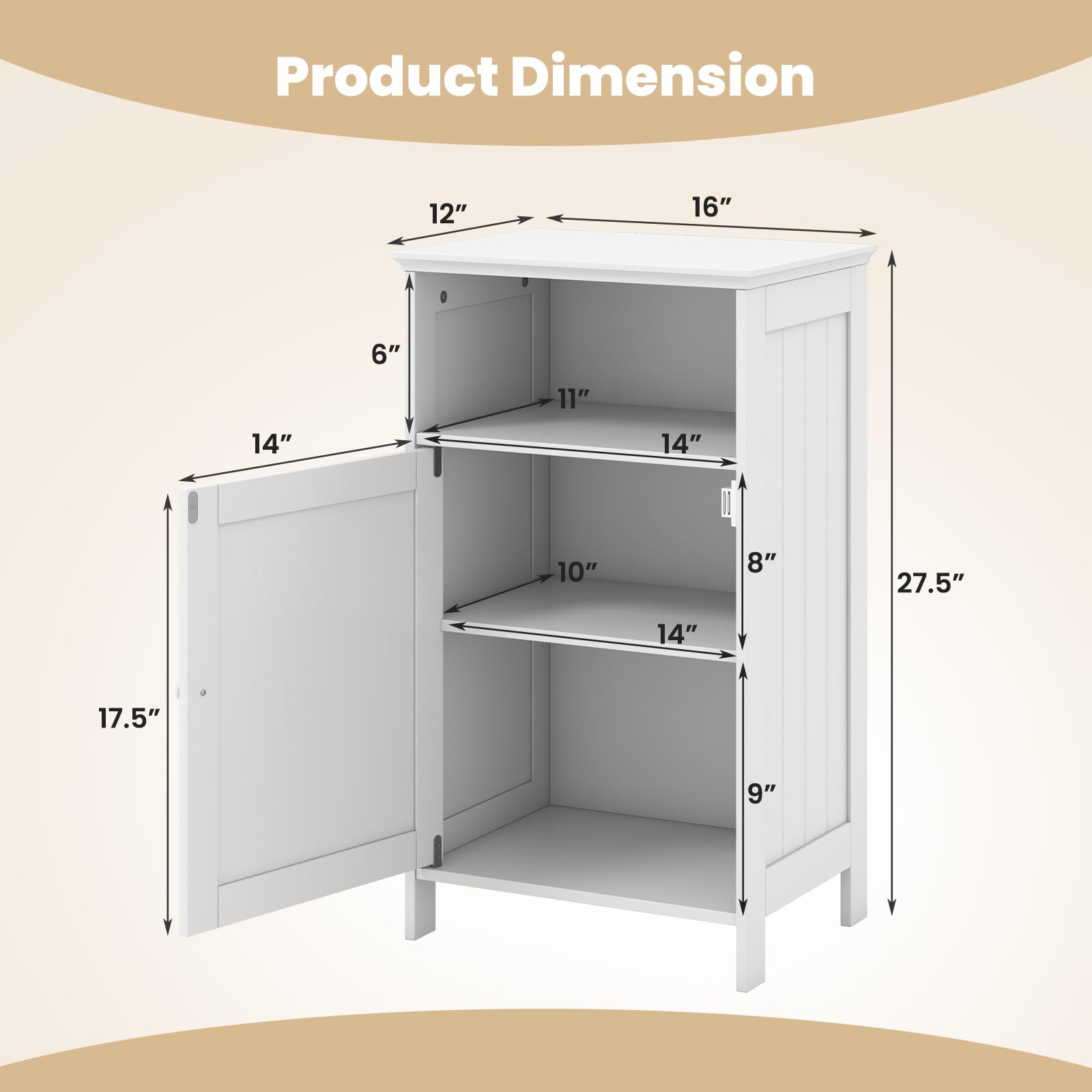 Tangkula Bathroom Storage Cabinet, Freestanding Wood Single Door Side Floor Cabinet with Adjustable Shelf, Small Bathroom Cabinet for Small Spaces, for Bathroom Living Room (White)