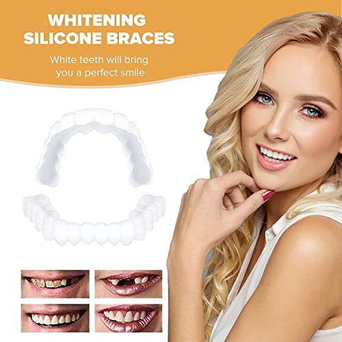 Fake Teeth,2 PCS Veneers Dentures Socket for Women and Men, Dental Veneers for Temporary Tooth Repair Upper and Lower Jaw, Protect Your Teeth and Regain Confident Smile, Bright White-1