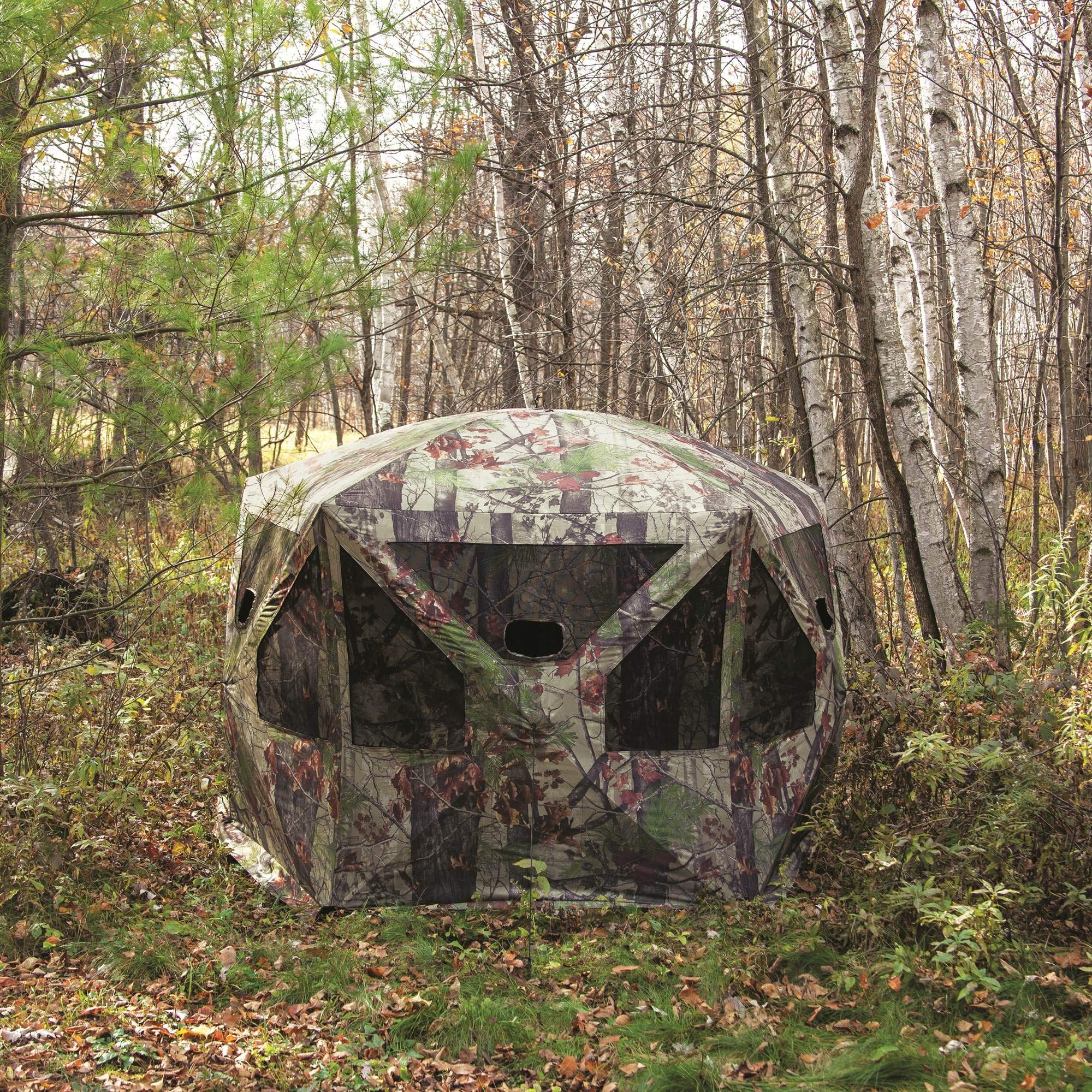 Barronett Blinds Pentagon 4 Person Portable Pop-Up Deer and Turkey Hunting Blind with Low Profile Windows and Gun Ports, Backwoods Camo (2 Pack)