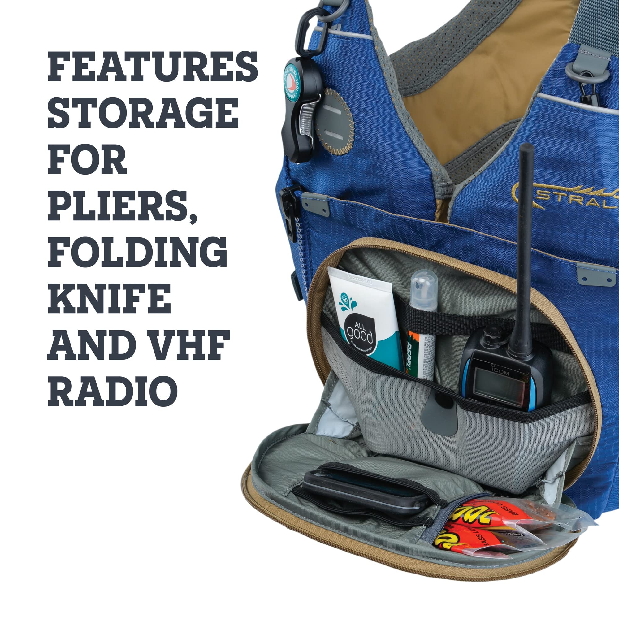 Astral, Sturgeon Life Jacket PFD for Kayak Fishing, Recreation and Touring, Storm Navy, S/M
