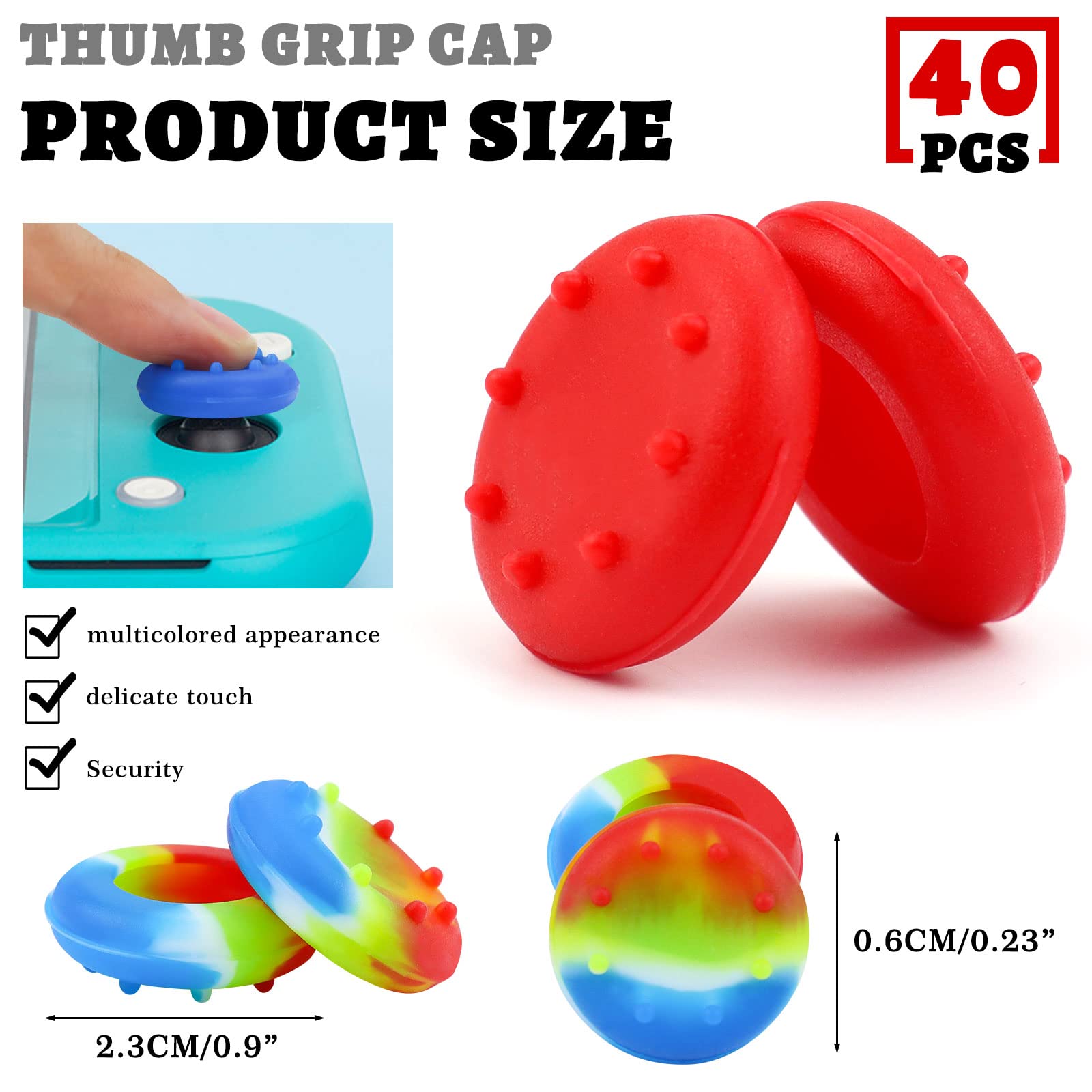 BeautyMood 40pcs Colorful Thumb Grips Silicone Analog Controller Joystick Thumb Stick Grips Caps Cover for PS2, PS3, PS4, PS5, Xbox 360, Xbox One, Xbox Series X/S Controller