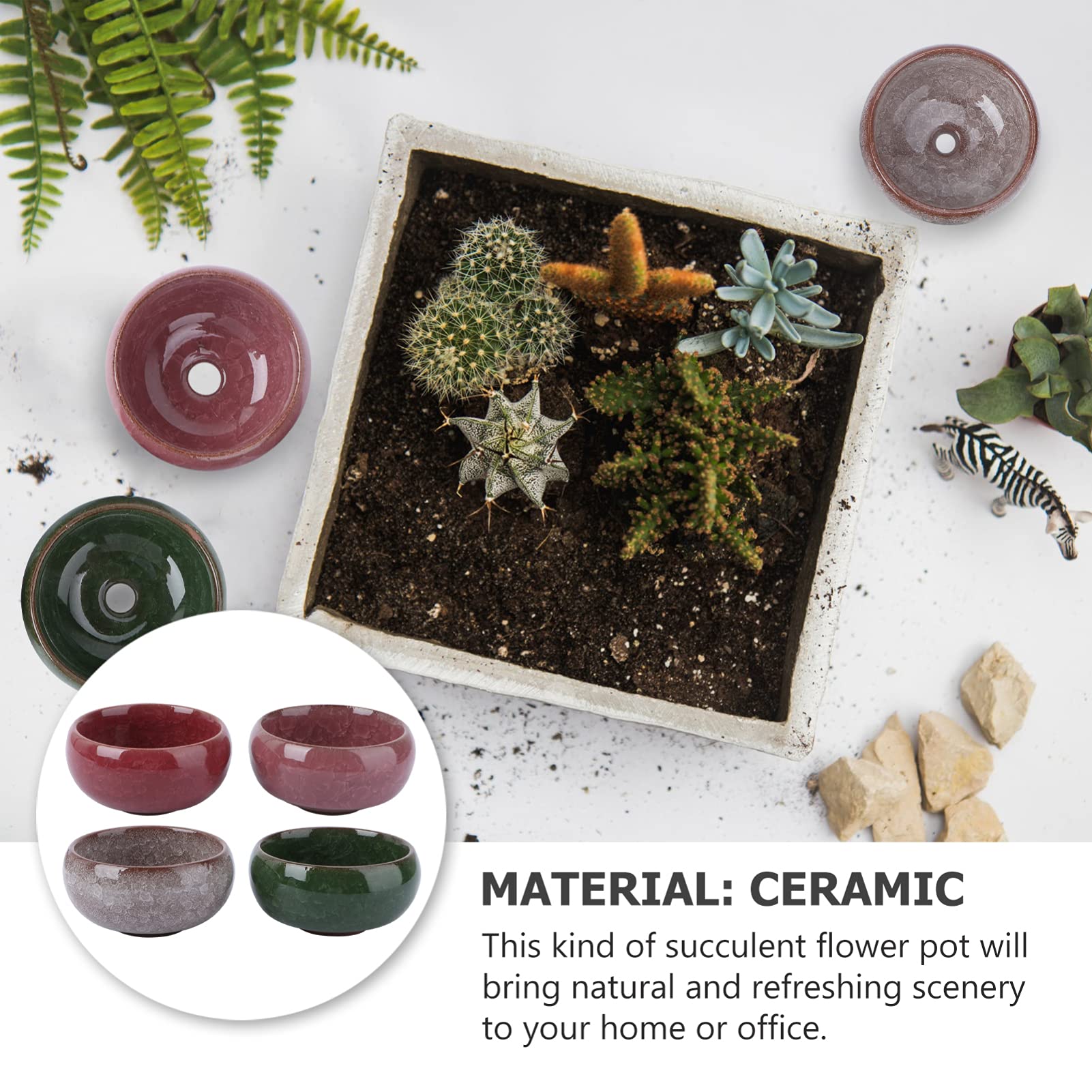 BESTonZON Home Decor 4Pcs Pots, 2.4 inch Porcelain Flower Pots, Round Ceramic Planters with Drainage Hole, Glazed Ceramic Bonsai Pots, Flower Container Pots Garden Decorative(Red) Vintage Decor