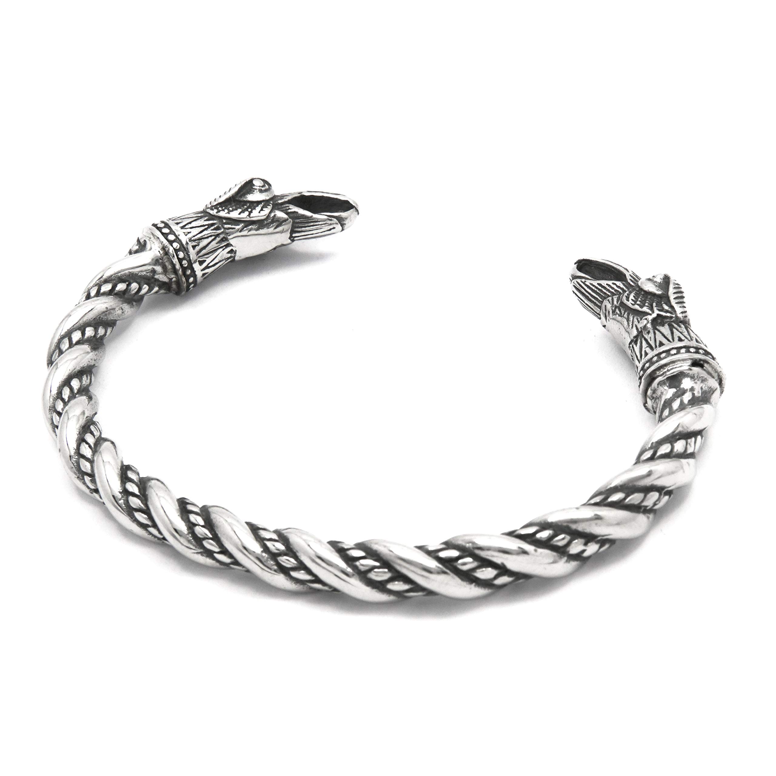 BAVIPOWER Odin Raven Head Twisted Bangle Cuff Stainless Steel Ancient Authentic Scandinavian Accessory