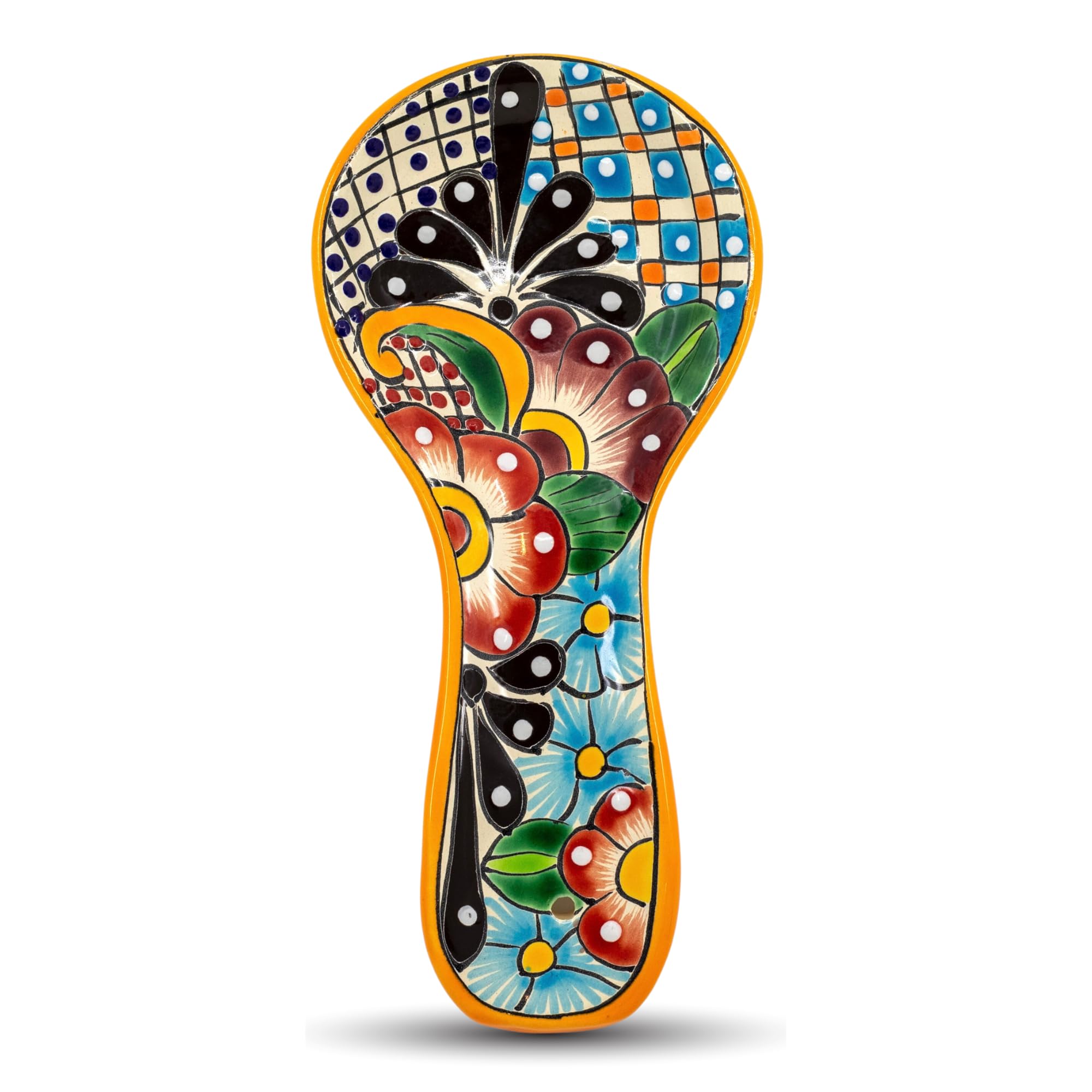Colorful Ceramic Spoon Rest â Hand-Painted Large Talavera Kitchen Utensil Holder for Counter & Stove Top in Gift Box - Dishwasher Safe Lead Free Cooking Ladle Dish Mexican Style Cuchara Multicolor