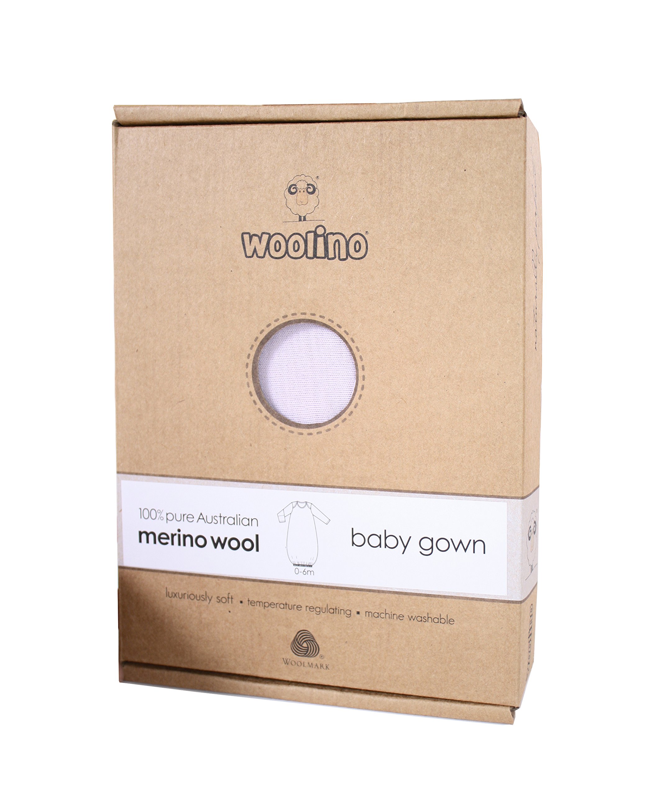 Woolino Infant Nightgown - 100% Superfine Merino Wool Baby Gowns - Newborn Sleeper Gown for Boy & Girl - 0-6 Months - Beige