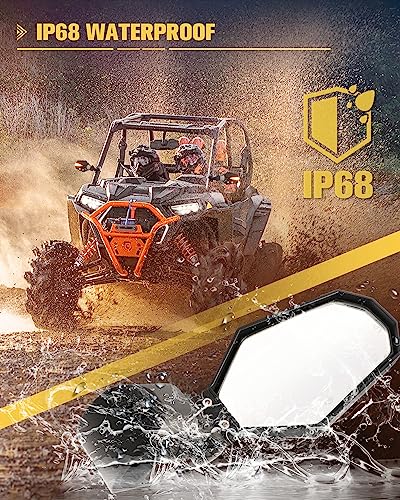 CO LIGHT UTV Side Rear View Mirrors LED Light Aluminium White Green Lights with Amber Turn Signal, Tube Clamp, Fits 1.5-2 Inch Roll Cage Bar, Compatible with Side by Side RZR Pioneer Rhino Wolverine