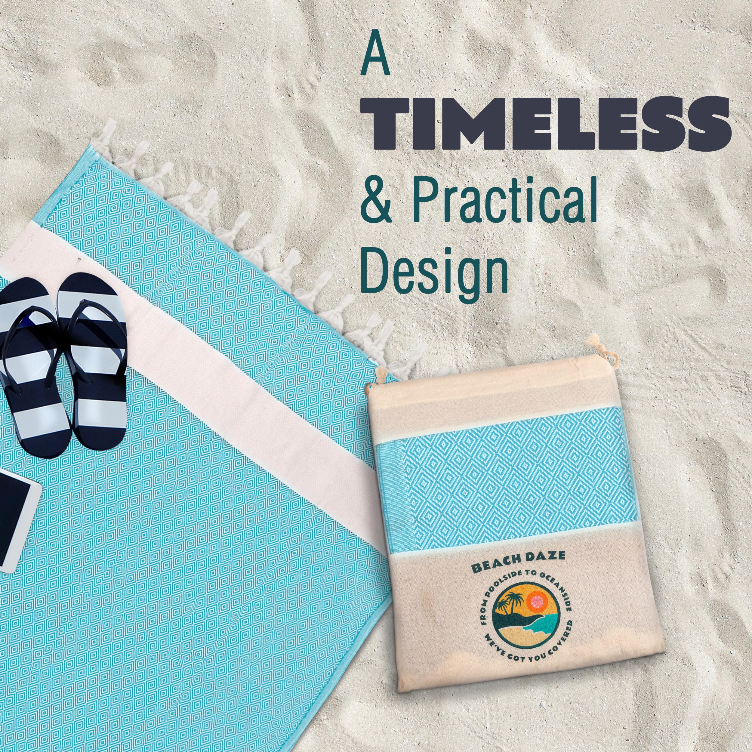 Beach Daze Turkish Beach Towel - Handmade Turkish Beach Towels Oversized - 39" x 72" Cotton Turkish Towel for Bath, Beach, Pool, Picnic Mat, Yoga, Blanket, Soft & Absorbent Turkish Towels - Grey