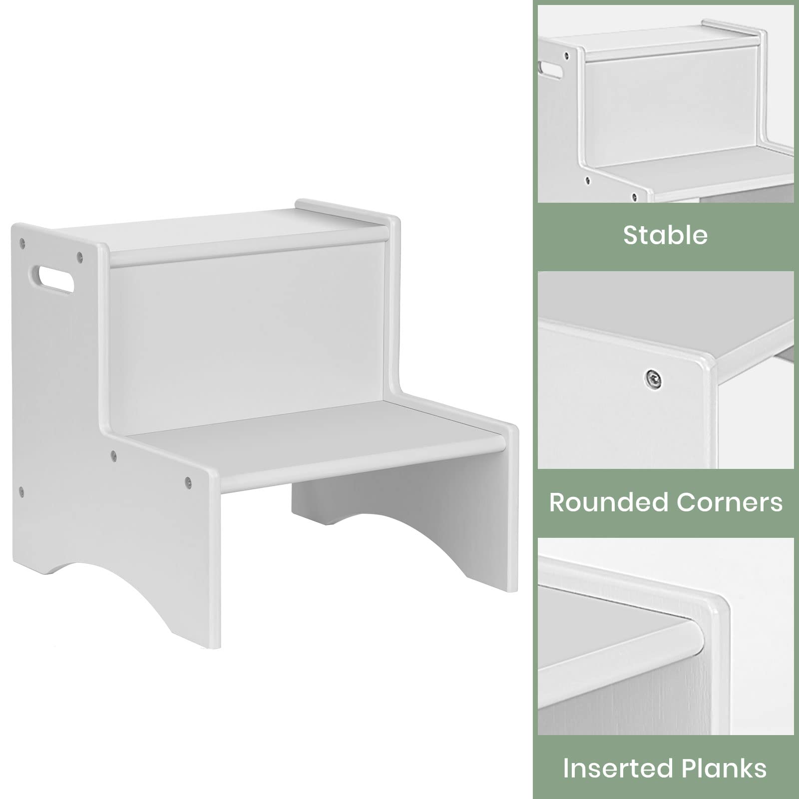 COSYLAND Toddler Two Step Stool, Kitchen Stool Bathroom Potty Stool, Children's Stool Nursery Helper Standing Tower Stepping Stool (White)