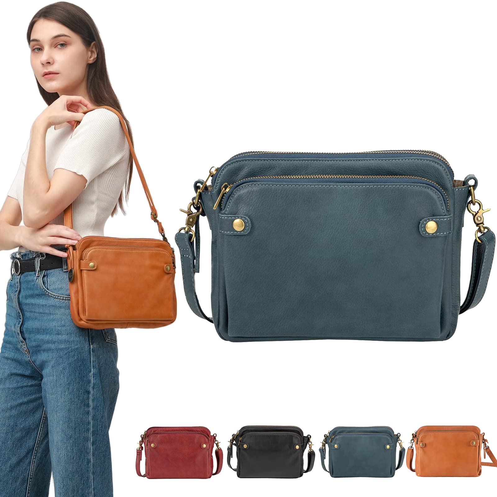 BALINS 2023 New Three-Layer Crossbody Leather Shoulder Bag, Womens Shoulder Bag and Clutch Bag, Womens Leather Shoulder Bag (Brown)