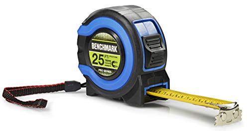 Benchmark - 3 Pack - 25 ft Tape Measures - Easy to Read Fractions to 1/8th inch - Magnetic Claw Tip - Thumb and Quick Lock - Autowind - Belt Clip