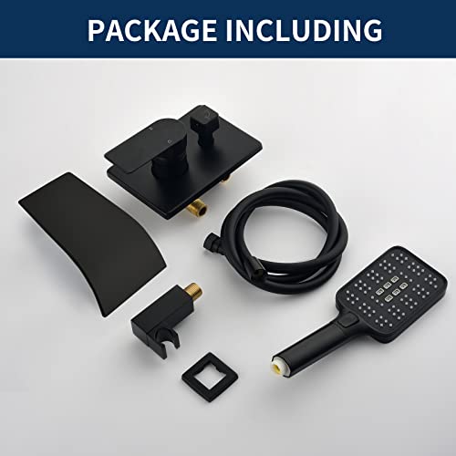 Bathtub Faucet Set with Handheld Sprayer Tub Filler Faucets with Rough-in Valve Trim Kit Wall Mount Tub Faucets Matte Black