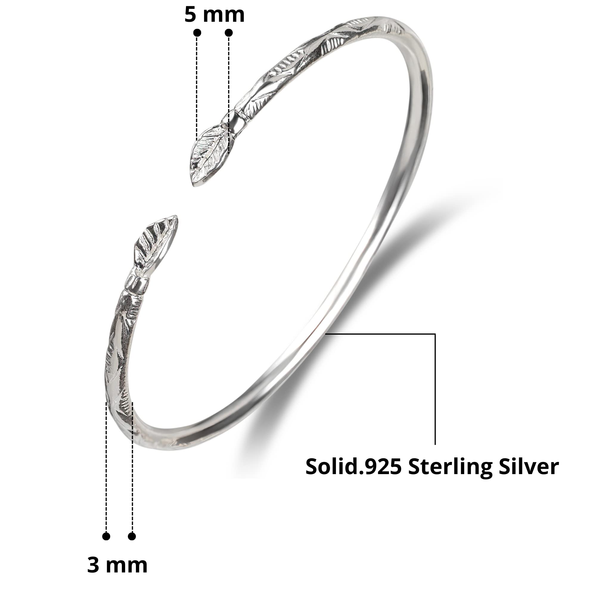 Better Jewelry Leaf Ends Solid .925 Sterling Silver West Indian Bangles (Pair) (MADE IN USA)