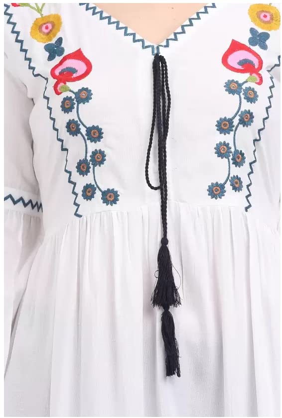 Anantdiva Women's Rayon Tops Short Kurta Kurti Indian Embroidery Summer Casual Tunic Kurta Kurti Tops for Women (as1, alpha, x_l, regular, regular, White)