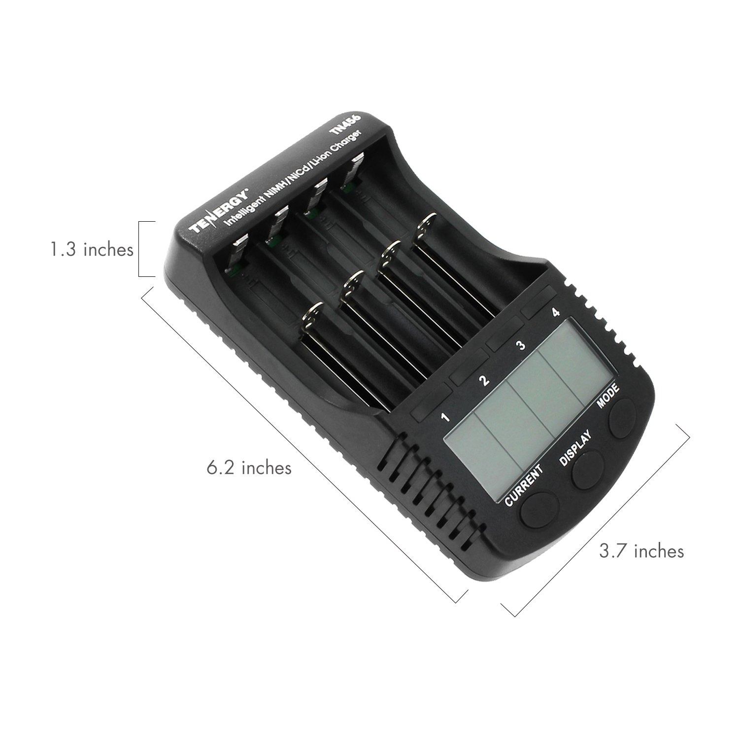 Tenergy TN456 Intelligent Universal Battery Charger with 4 Slots, LCD Display, USB Output, Power Adapter, Rechargeable Battery Charger for Li-ion/NiMH/NiCD Rechargeable Batteries