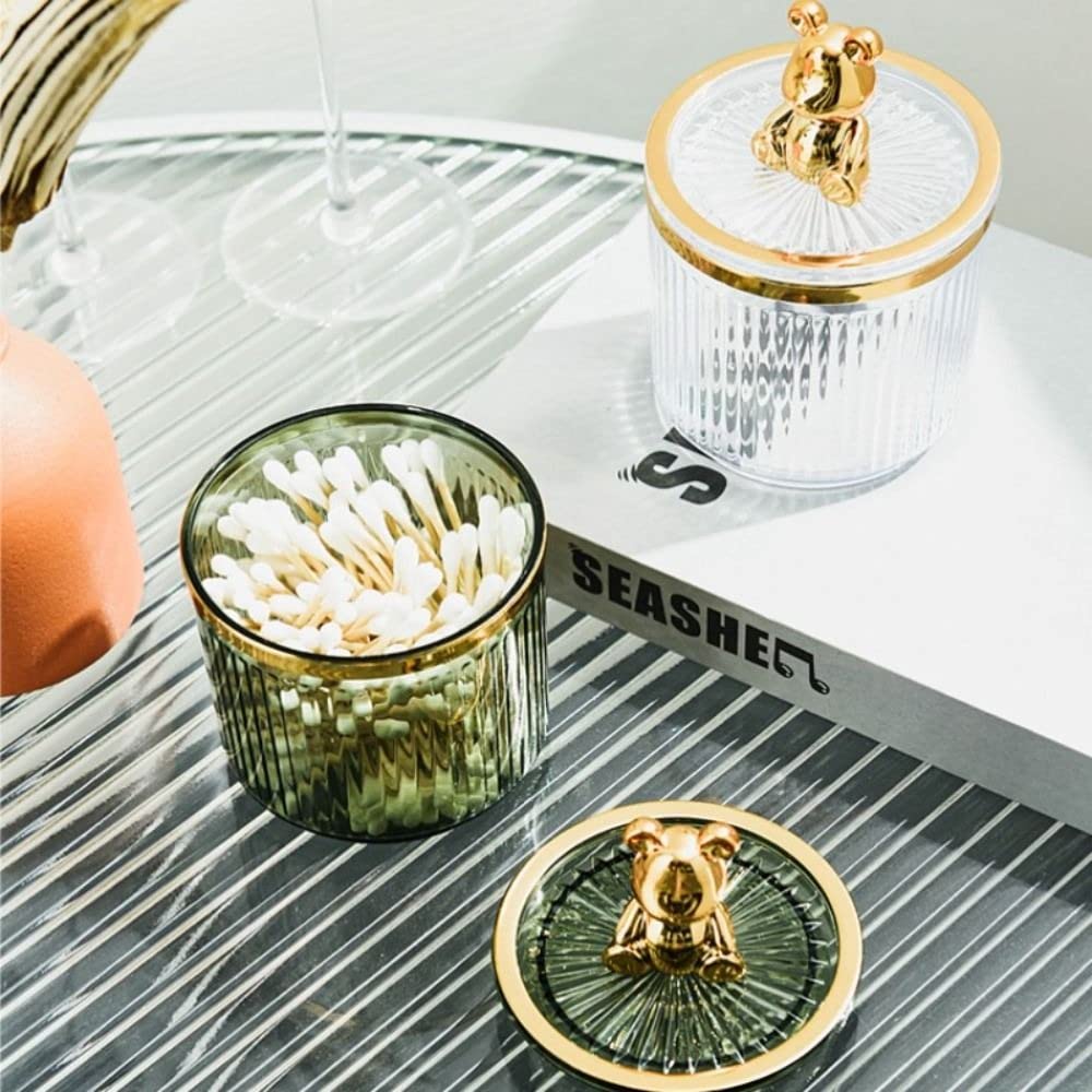 gofidin 2 Pcs Cotton Swab Holder, Luxury Bear Cotton Pad Organizer Bathroom Storage Box For Cotton Swabs Toothpick Cosmetics Jewelry Makeup Remover Pad Container