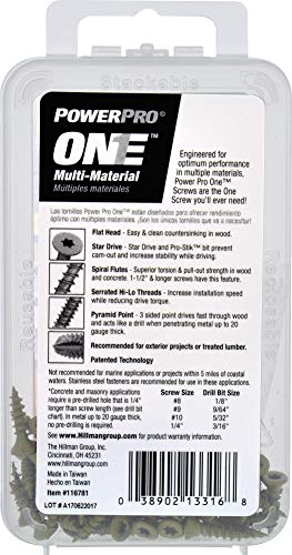 Power Pro Premium One Multi-Material Flat Head Screws, Epoxy Coated Steel, Fasten in Wood, Metal, Concrete, Drywall and Plastic, Bronze, 6 x 5/8 inch, Box of 50 Screws