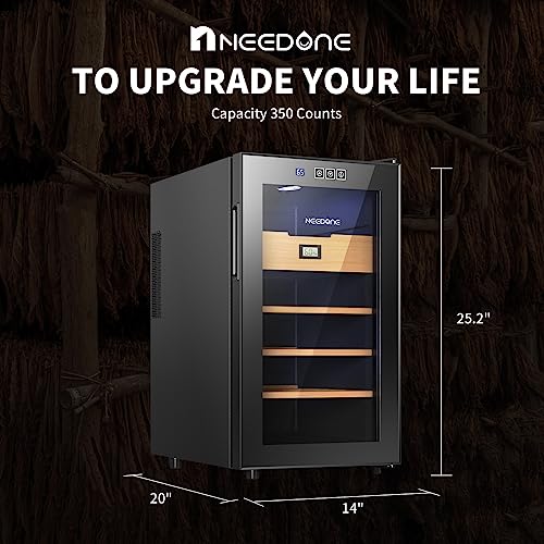 NEEDONE 350 Count Electric Cooler Cabinet, Made with Spanish Cedar Wood Shelves & Drawer with Hygrometer, LED Lighting, Cooling Function, Gift for Men