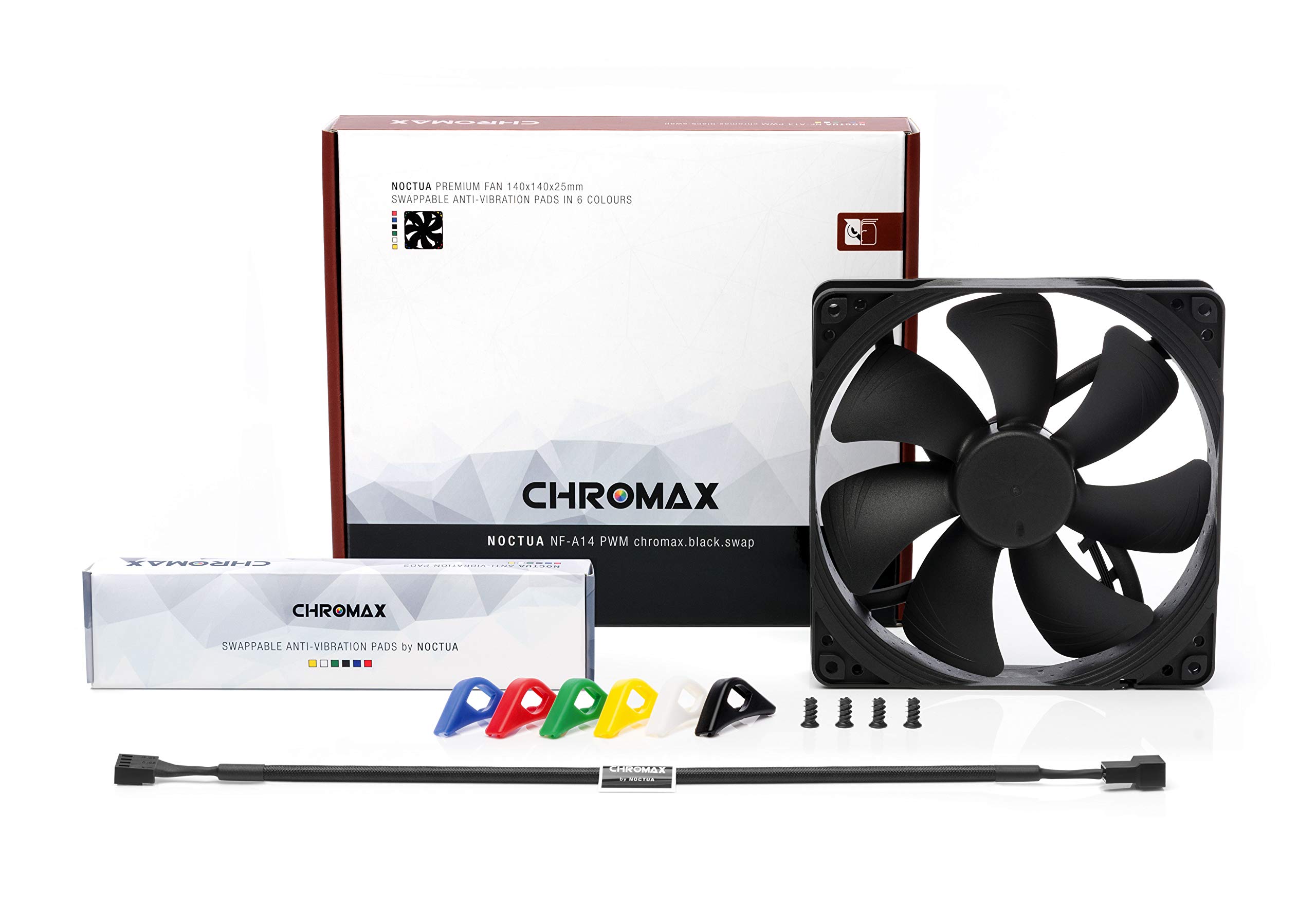 Noctua NF-A14 PWM chromax.Black.swap, Premium Quiet Fan, 4-Pin (140mm, Black)
