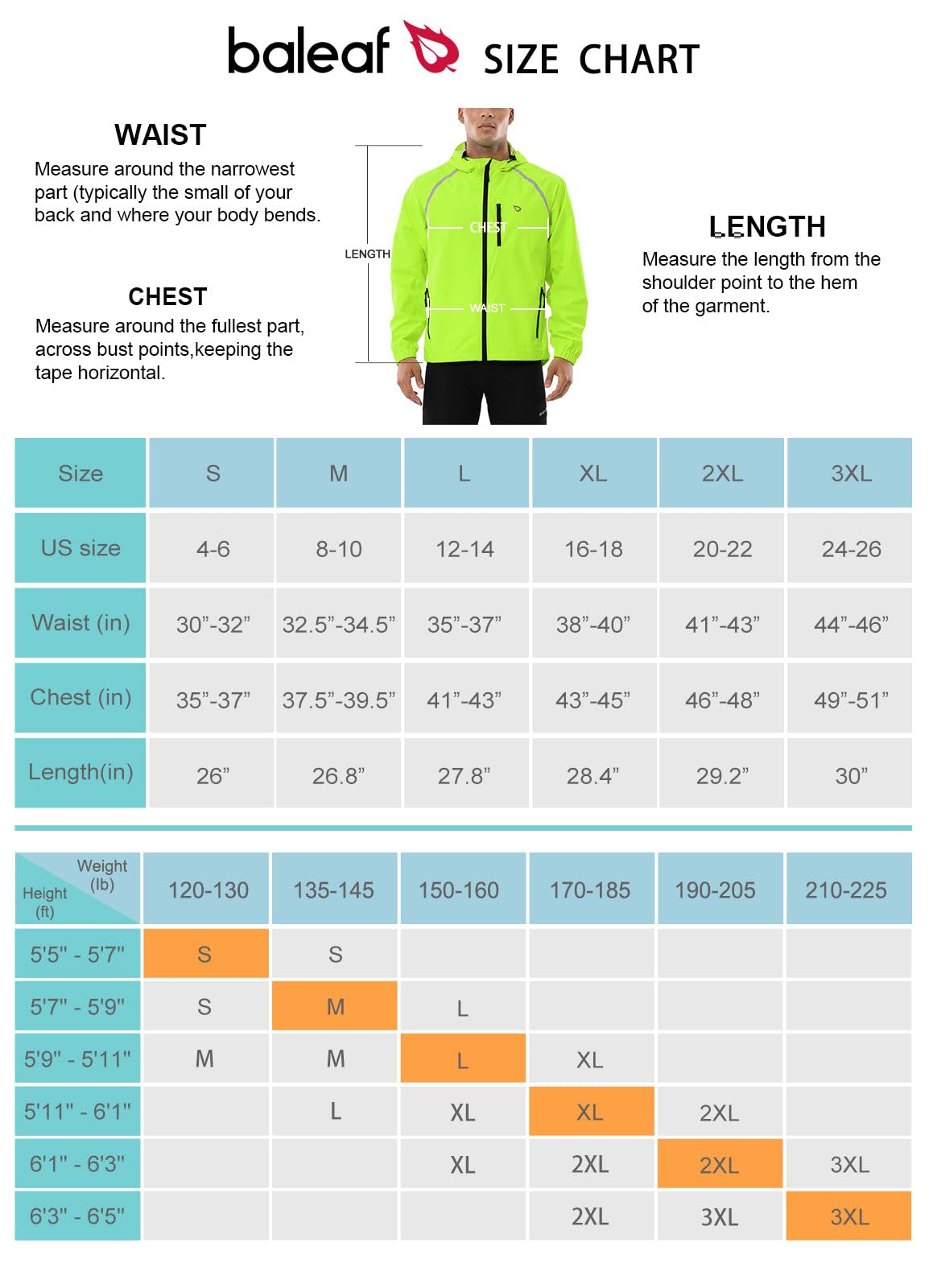 BALEAF Mens Cycling Rain Jacket Windbreaker Waterproof Running Gear Golf Mountain Biking Hood Lightweight Reflective Yellow 3XL