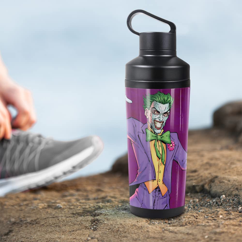 Batman - Logo OFFICIAL Joker Character 18 oz Insulated Water Bottle, Leak Resistant, Vacuum Insulated Stainless Steel with 2-in-1 Loop Cap