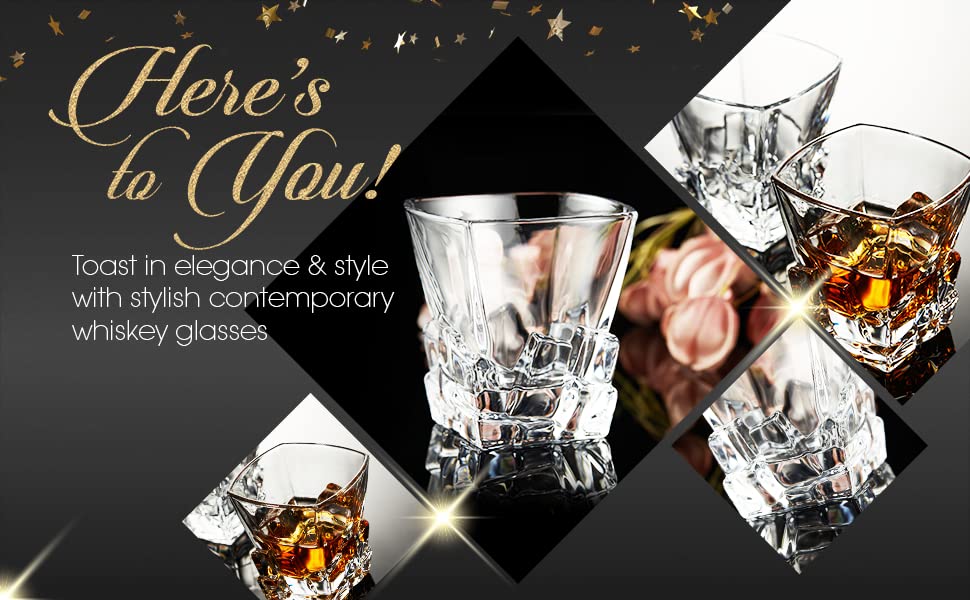 BERKWARE Lowball Whiskey Glasses - Clear Old Fashioned Glasses with Square Top Design for Bourbon, Scotch & More, 9.5oz each (Set of 6)