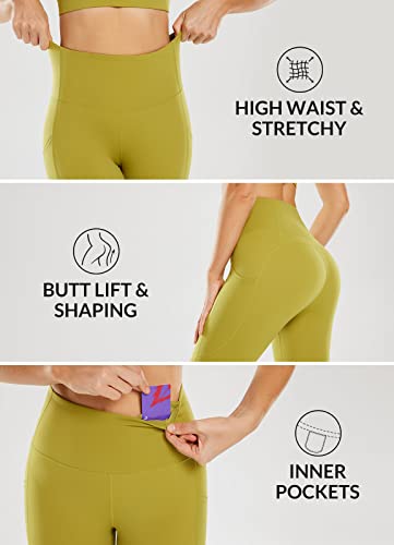BALEAF Leggings for Women with Pockets Tummy Control Compression Workout Athletic Running High Waisted Yoga Pants 25'' Green XL