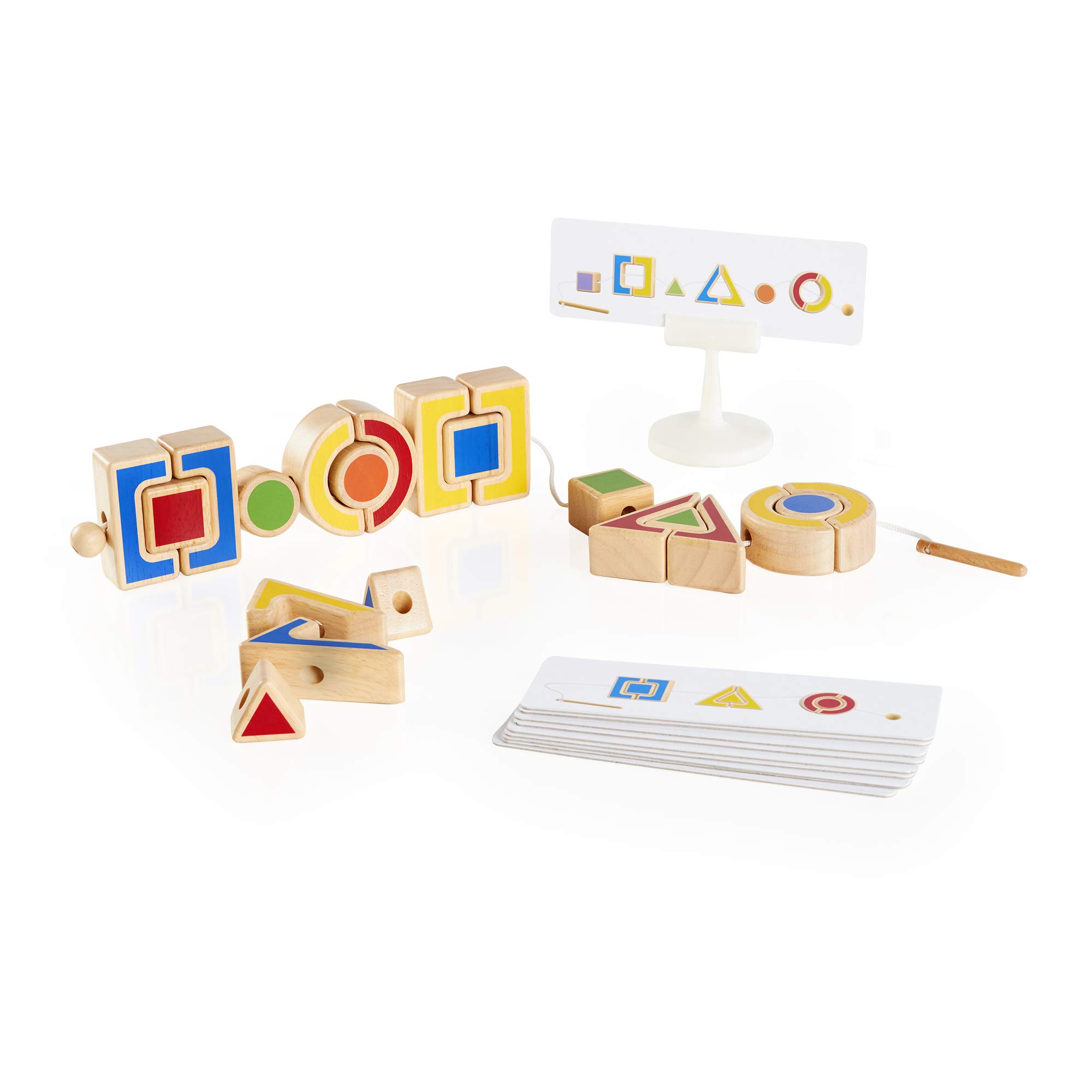 Guidecraft Colorful Nest and Lace Shapes- Wooden Geometric Puzzle Matching and Weaving Game, Toddler Learning & Educational Toys