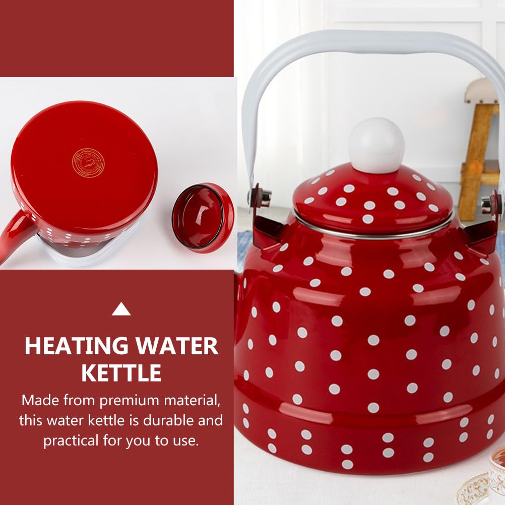 Cabilock 1.1Quart Enamel Tea Kettle Tea Pot: Red Teapot Stovetop Porcelain Teapot Kettle Red Tea Kettle for Stove Top with Handle for Stovetop Hot Water Boiler