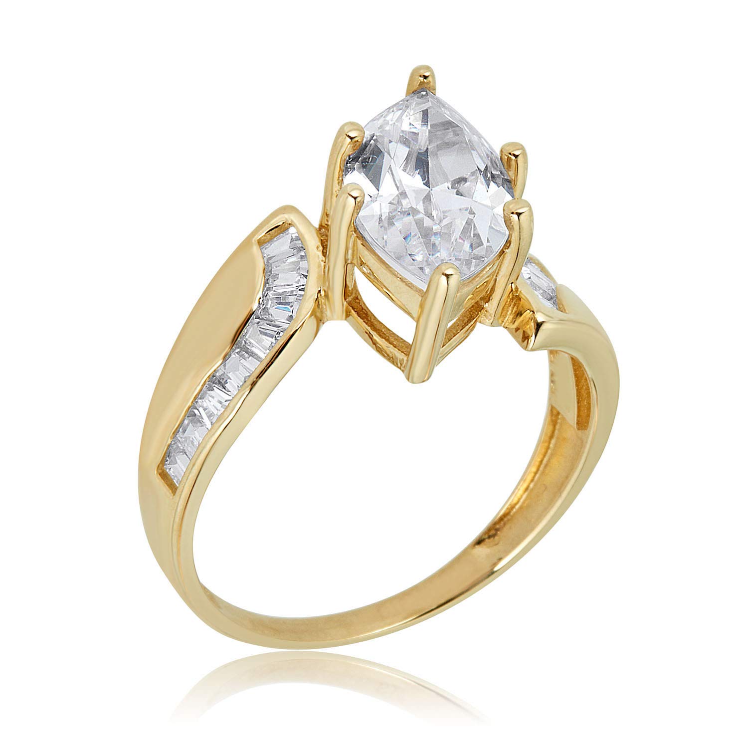 AVORA 10K Yellow Gold Marquise-shape 2.5 Carat Simulated Diamond CZ Engagement Wedding Anniversary Ring - Size 8