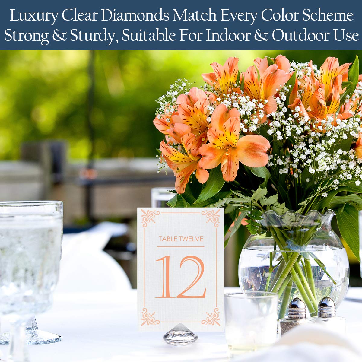 Diamond Table Number Holder & Place Card Holders [20 Pack] Sturdy, Crystal-Clear Acrylic Table Card Stands for Party & Wedding Table Decorations