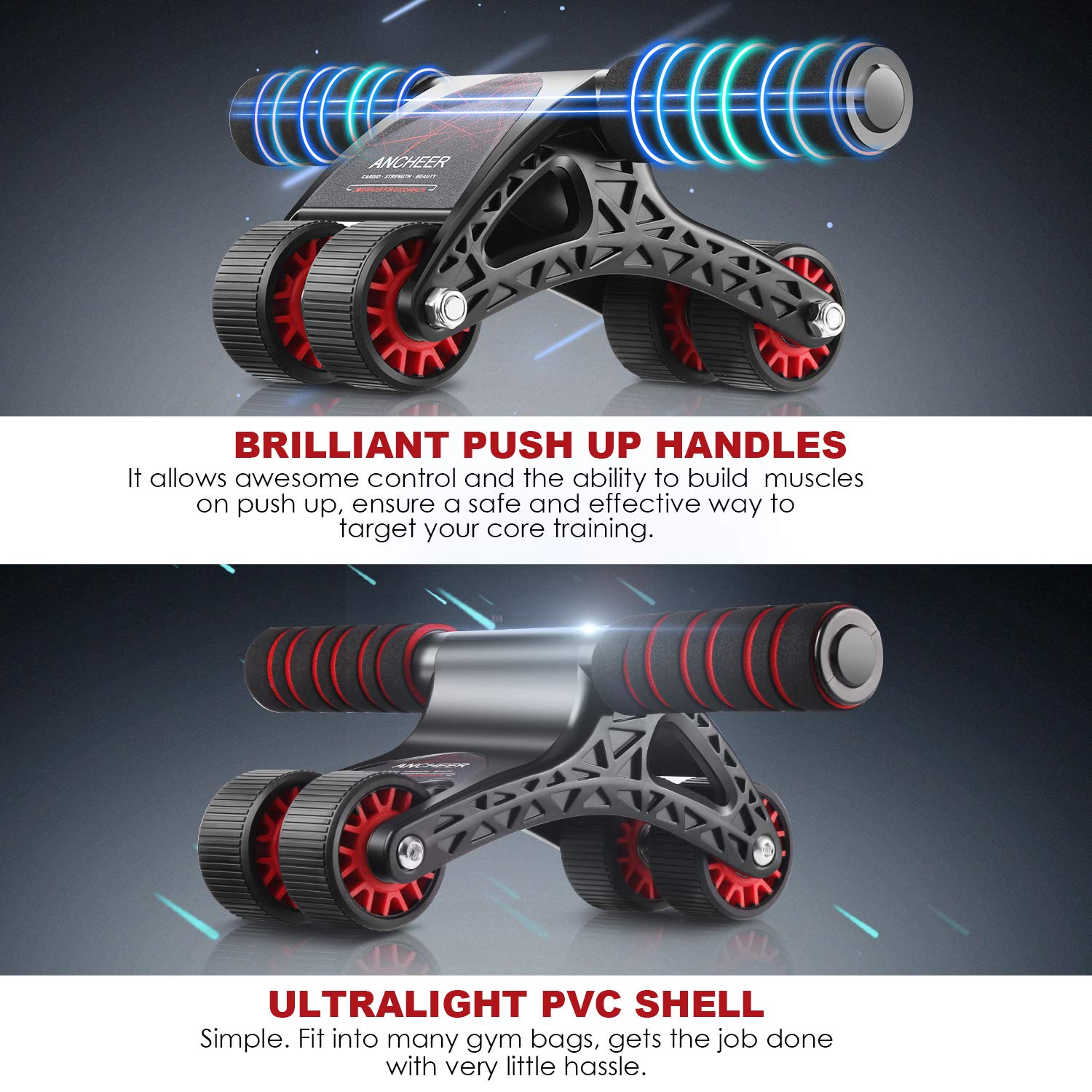 ANCHEER Ab Roller Kit - Perfect Home Gym Equipment for Men and Women Core Workout Essential Abdominal Exercise Tool Ab Roller Wheel Exercise Equipment