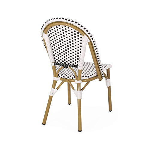 Christopher Knight Home Philomena Outdoor French Bistro Chair (Set of 2), Black + White + Bamboo Print Finish