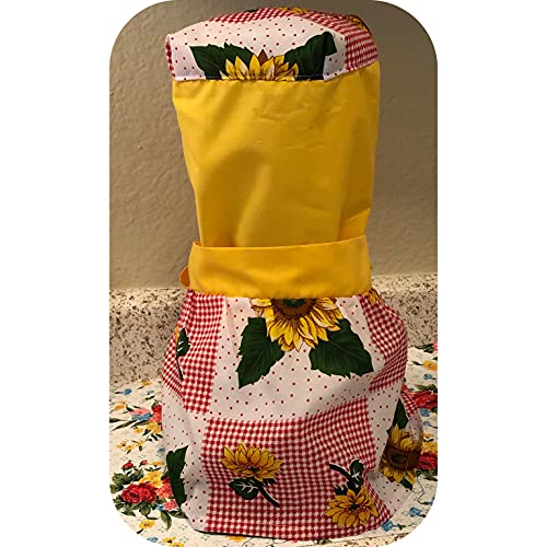 Blender Cover for OSTER. Kitchen design: Sunny Sunflower/Red checkered.- Dress for blender-Ribbons to make your own adjustable bow.