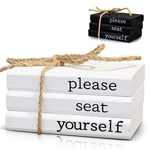 Farmhouse Bathroom Decor - Funny Rustic Wooden Mini Books for Your Restroom Shelf - The Perfect Small Decorative Accent for The Guest Bathroom - White
