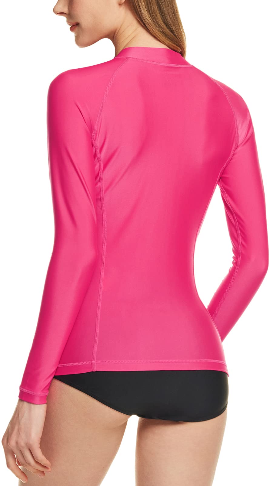 ATHLIO Women's Full Zip Front Rash Guard, UPF 50+ Long Sleeve Swim Shirts, UV/SPF Sunscreen Wetsuit Swimsuit Top, Full Zip Rashguard Magenta, Large
