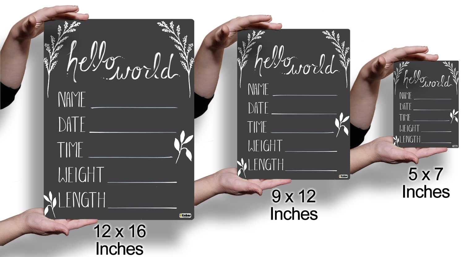 Cohas Hello World Newborn Baby Announcement Chalkboard Sign with Dinosaur Theme, 5 by 7 Inches, Green Marker