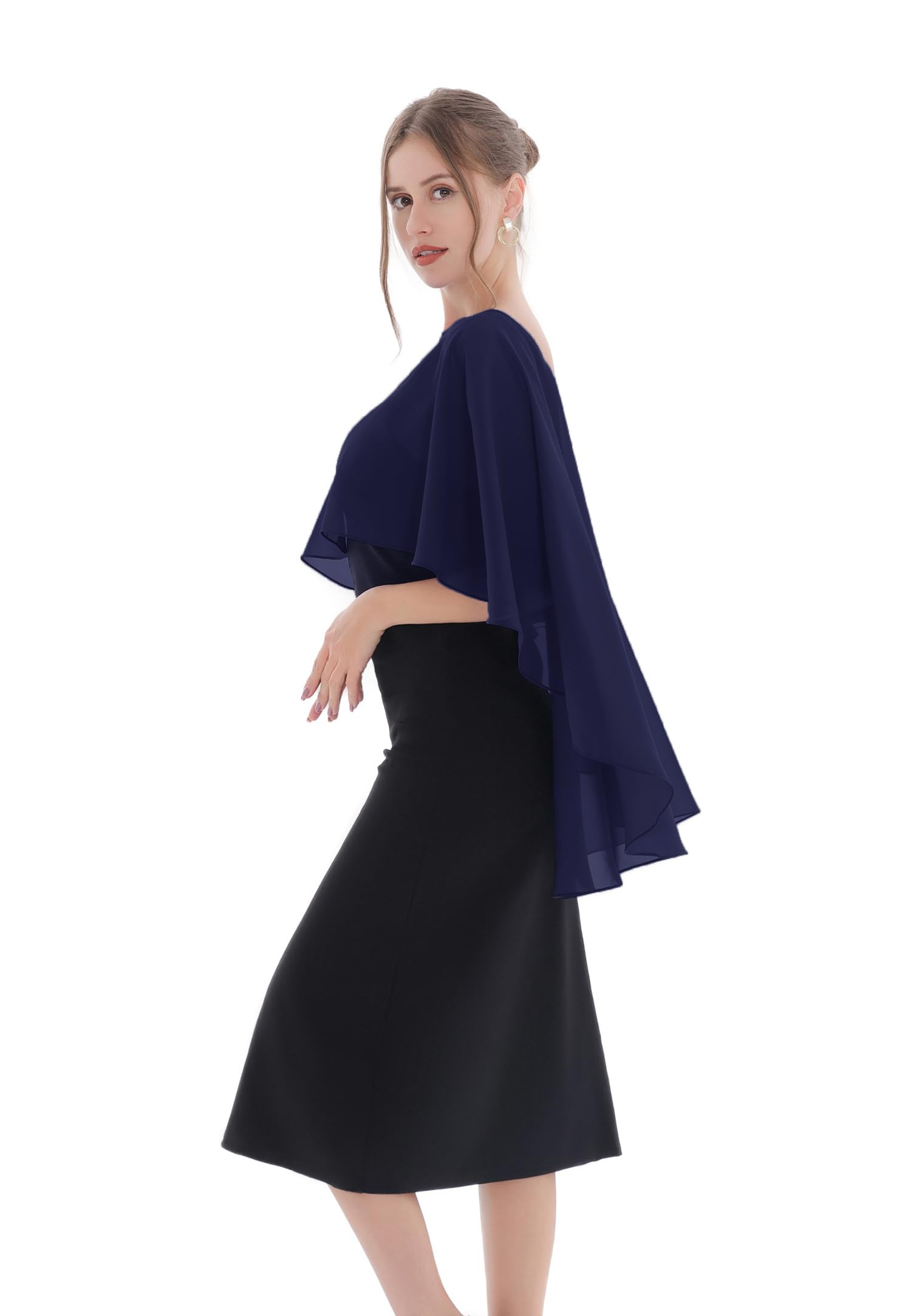 Baoqiya Women's Capelet Shawls and Wraps for Evening Dresses Soft Bridesmaid Shawl Chiffon Cape Wedding Cover Up(Navy)