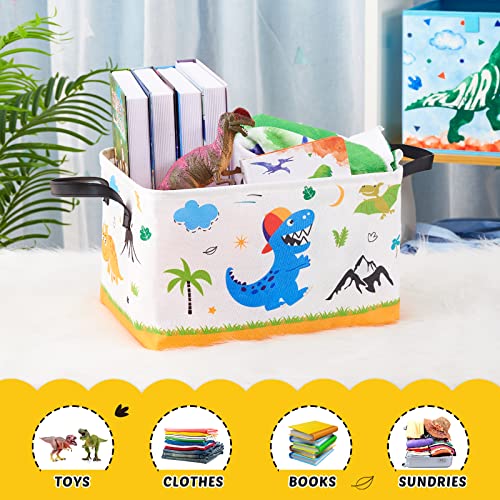 WERNNSAI Dinosaur Storage Basket β Foldable Storage Bin for Boys Waterproof PE Coating Canvas Fabric Laundry Basket Toy Bins with Handles Organizer Box for Clothes Books Bedroom House Nursery