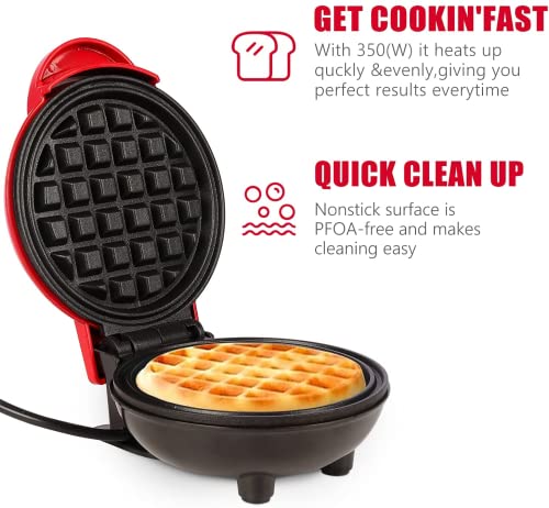 Mini Waffle Maker,Portable Electric Non-Stick Waffle Iron, Round Waffle Maker Grill Machine for Single Waffle, Cookies, Eggs Individual Waffles Anywhere for Breakfast.