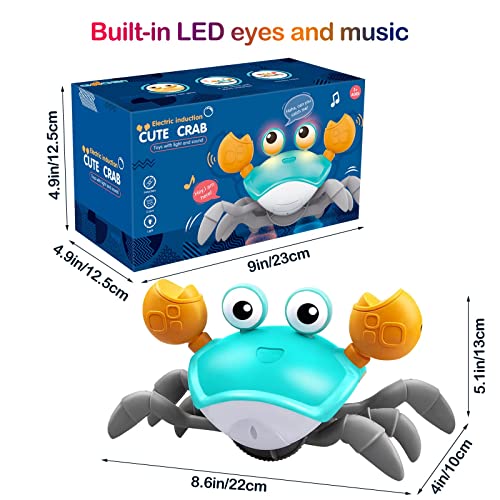Plnmlls Crawling Crab Baby Toy,Tummy Time Baby Toys with Music and LED Light Will Automatically Avoid Obstacles, Build in Rechargeable Battery for Toddler Interactive Development Toy